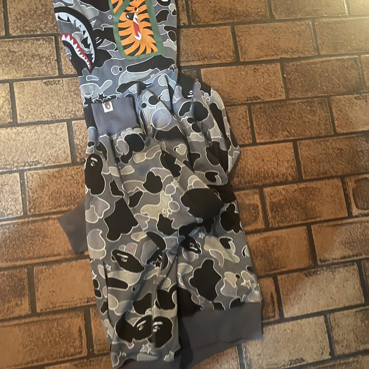 Grey Bape full zip small (not silky it’s cotton) - Depop