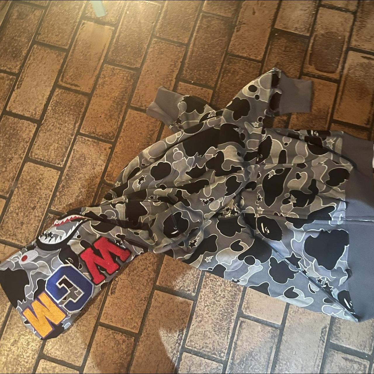 Grey Bape full zip small (not silky it’s cotton) - Depop