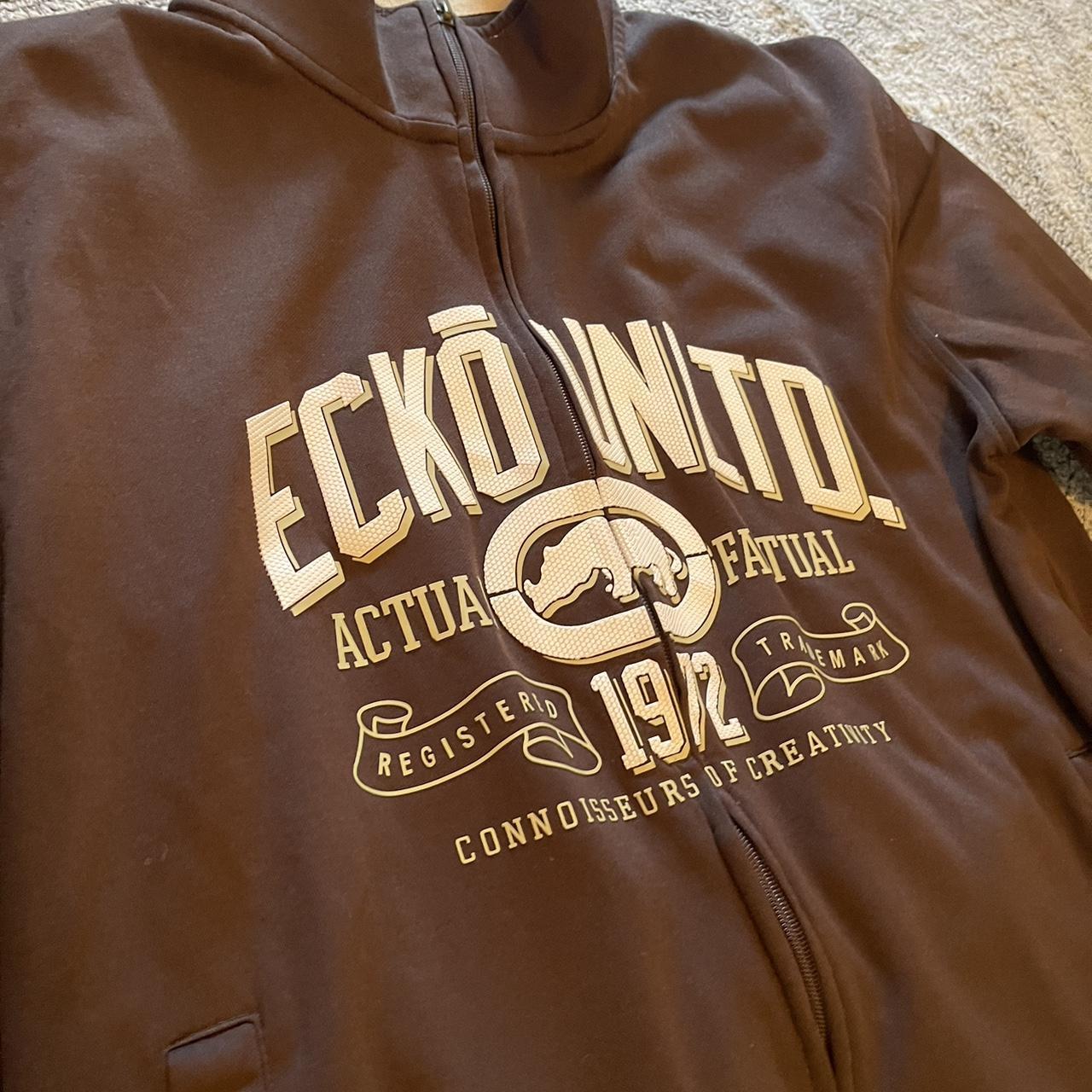 Ecko unltd y2k zip up size:Extra large brown - Depop