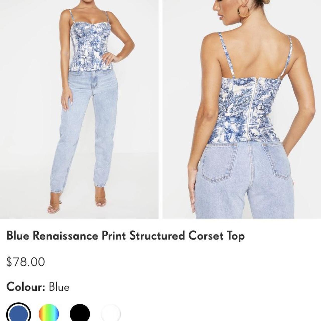 brand new Blue Renaissance Print Structured Corset... - Depop