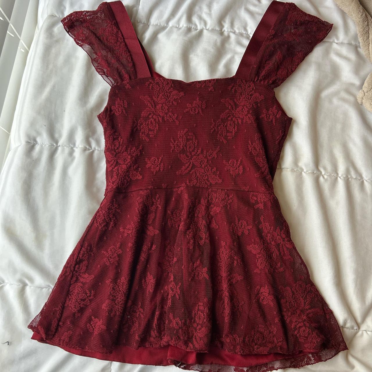 Burgundy lace baby doll top! Cute for fall!... | Depop