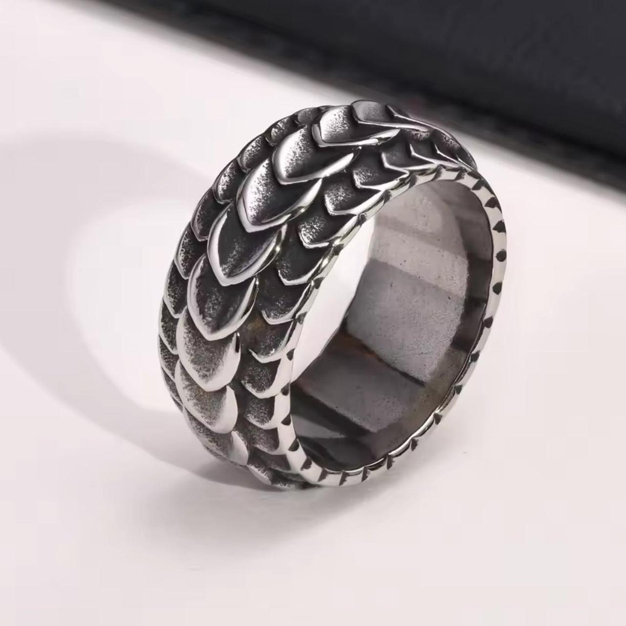 Silver stainless steel dragon scale ring #dragon... | Depop