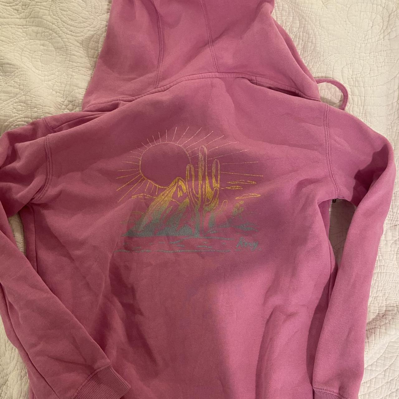 Pink Roxy zip-up with super cute design -super soft... - Depop