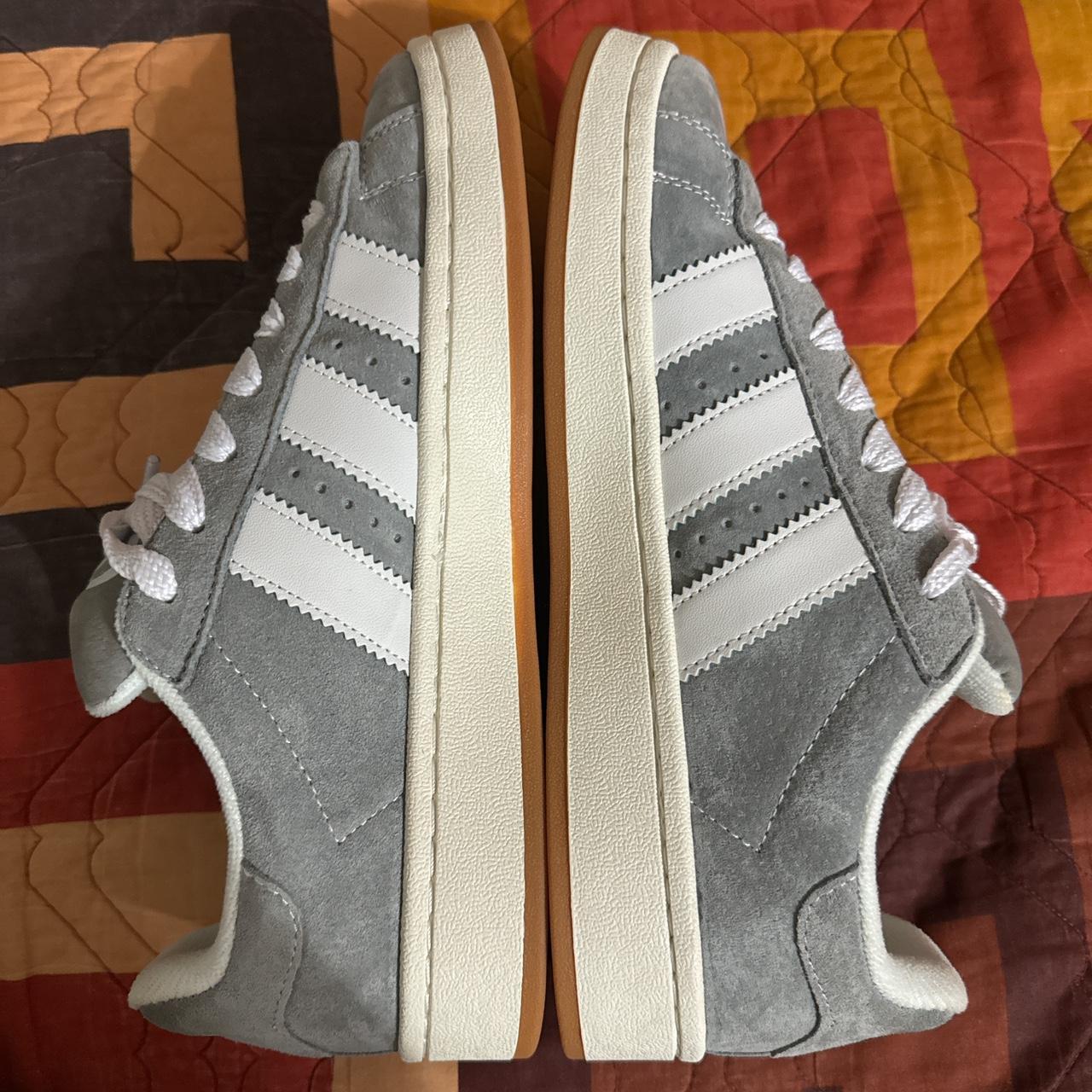 Grey and white Adidas Campus Worn ONCE lol men 9.5 - Depop