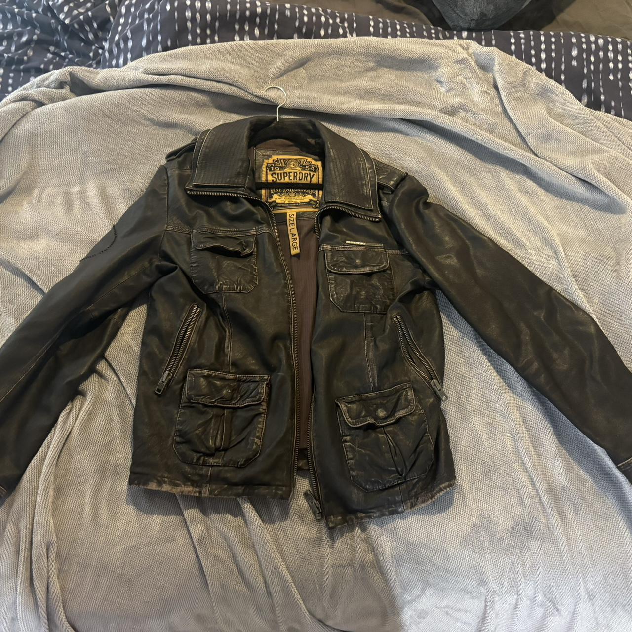 Dark Super-dry leather jacket #leatherjacket... - Depop