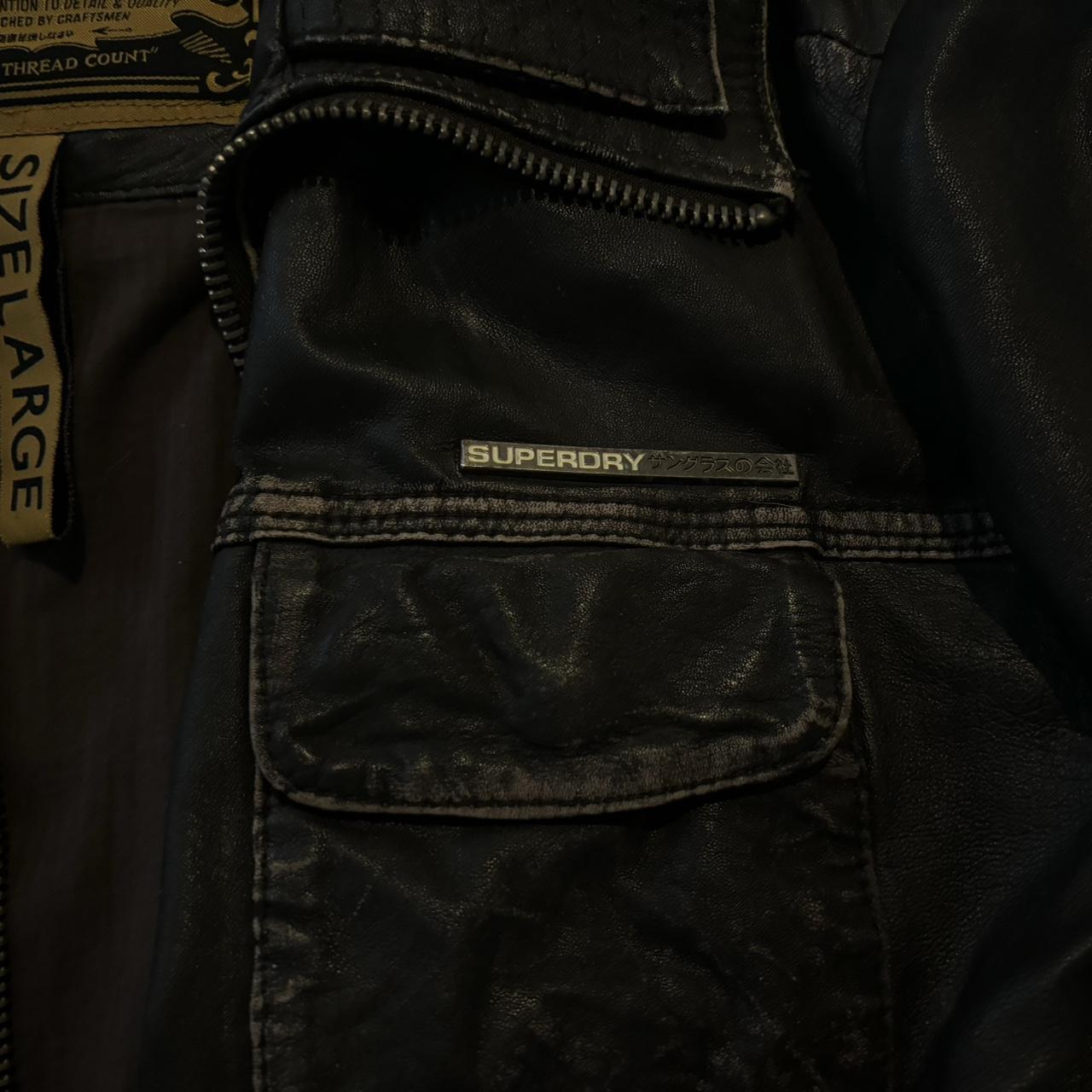 Dark Super-dry leather jacket #leatherjacket... - Depop