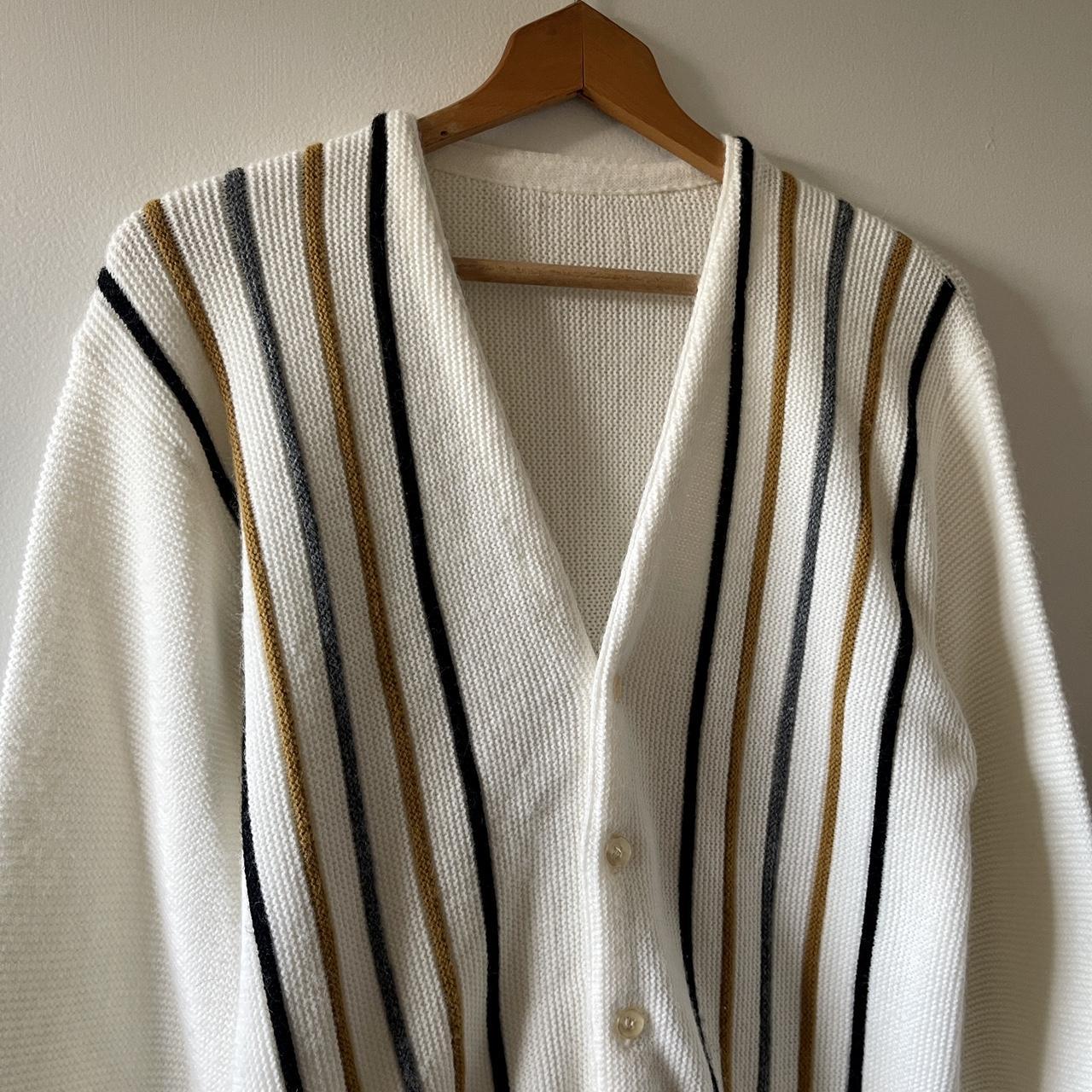 Vintage Striped Cardigan white 60s Campus grunge... - Depop
