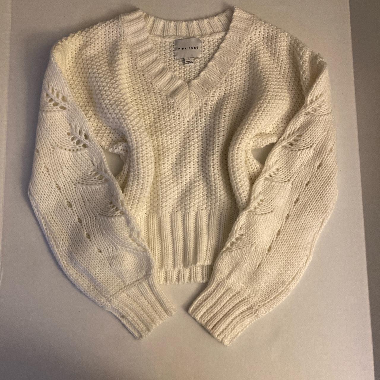 Pink Rose Women's White Jumper | Depop