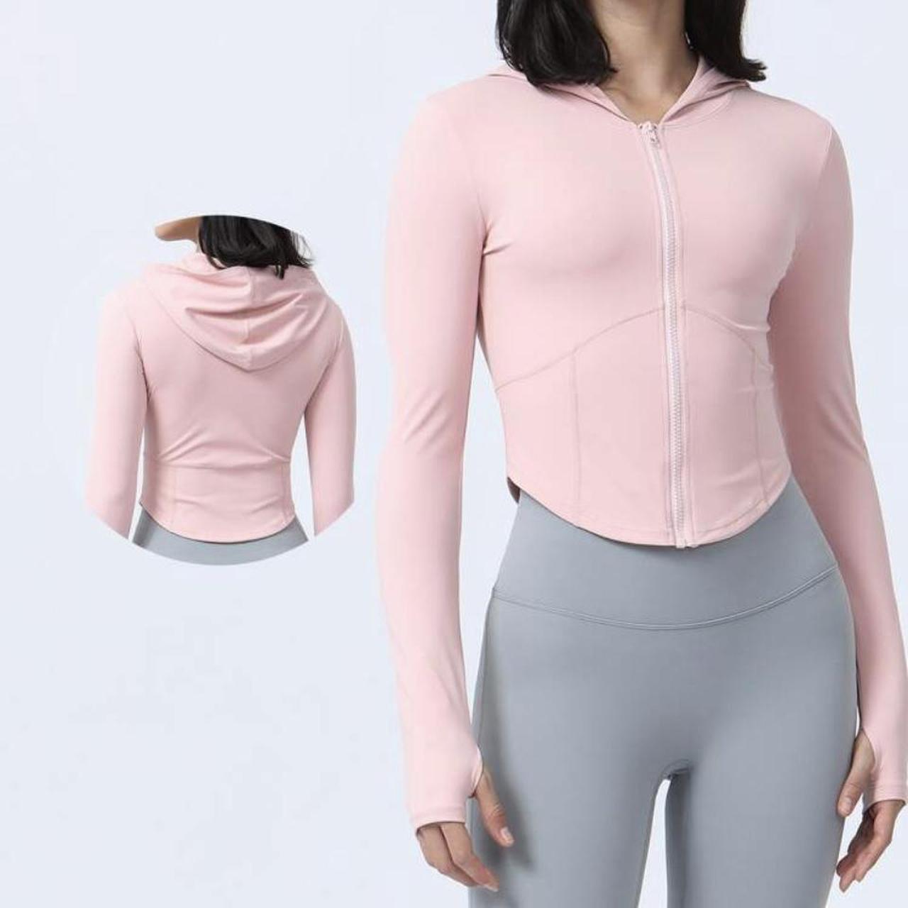 slim faded pink zip up long sleeve sleek sport... - Depop