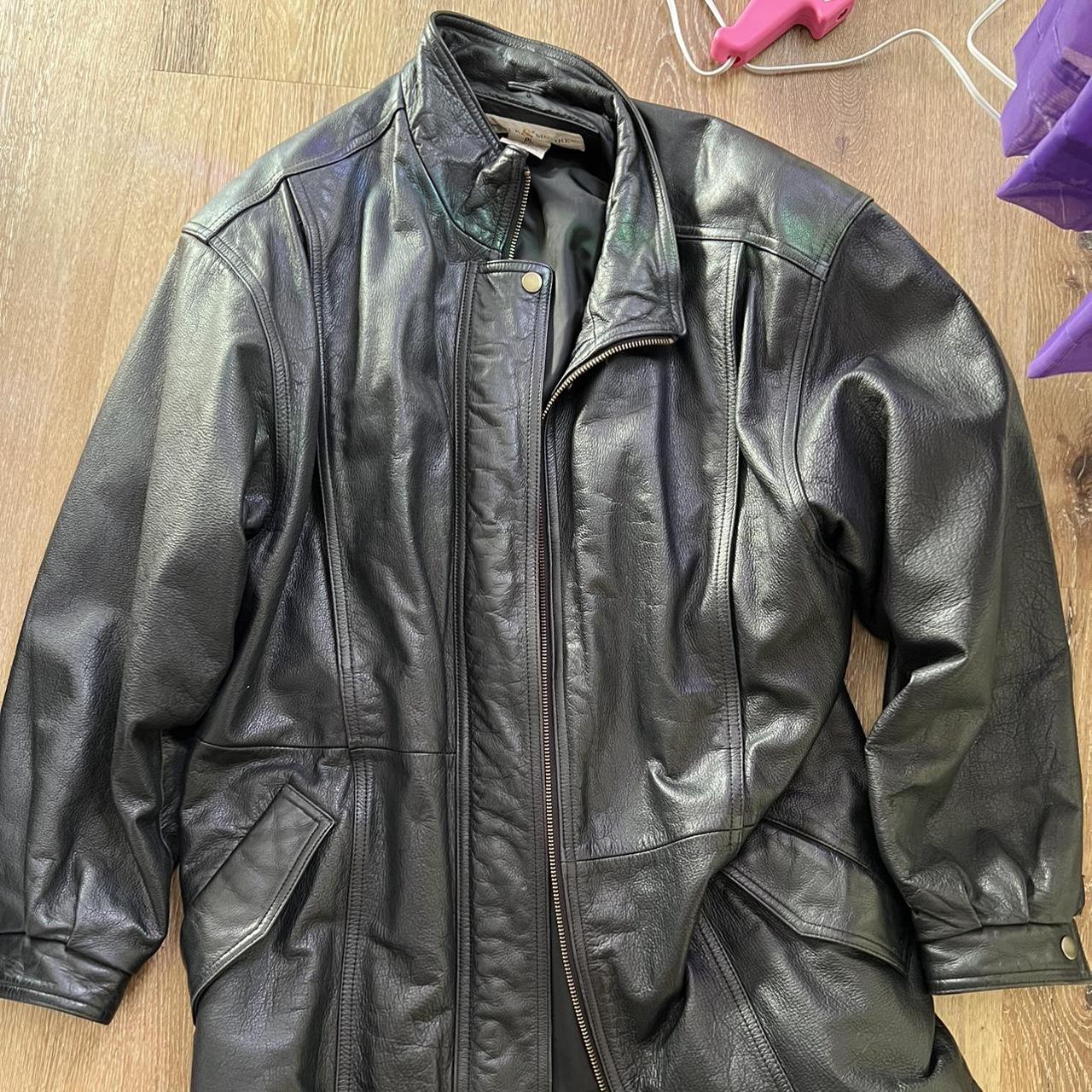 thrifted leather jacket very heavy and warm and... - Depop