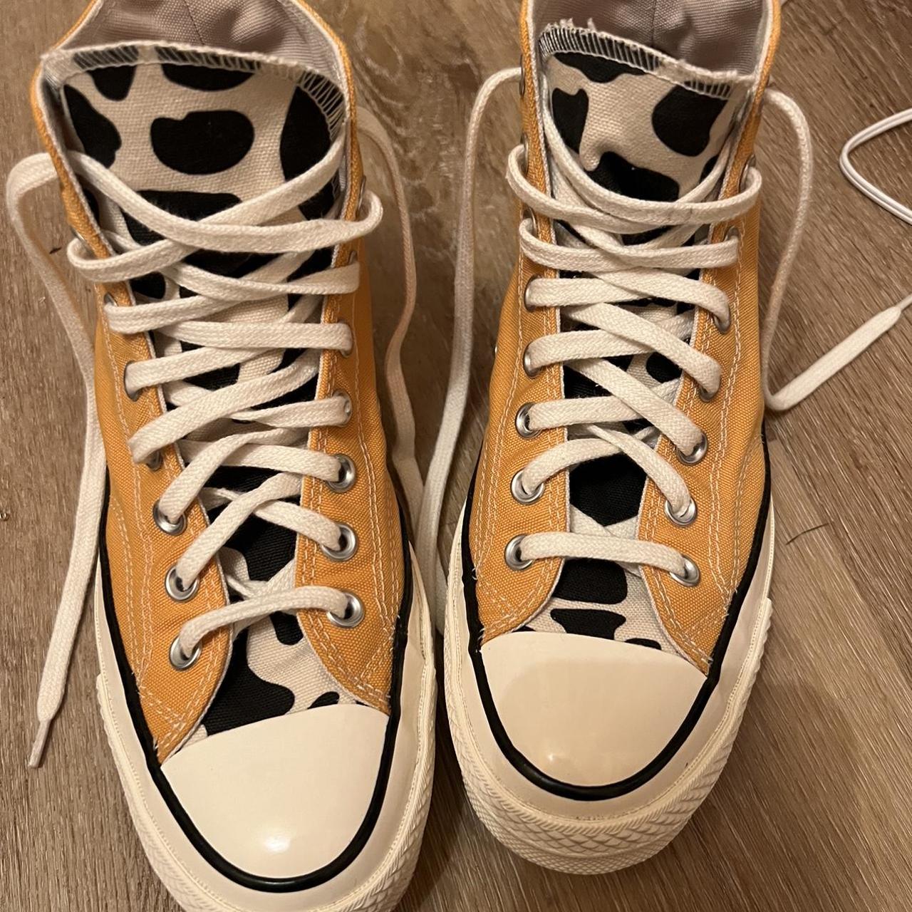 custom yellow and cow print converse fit a mens 8.5... - Depop