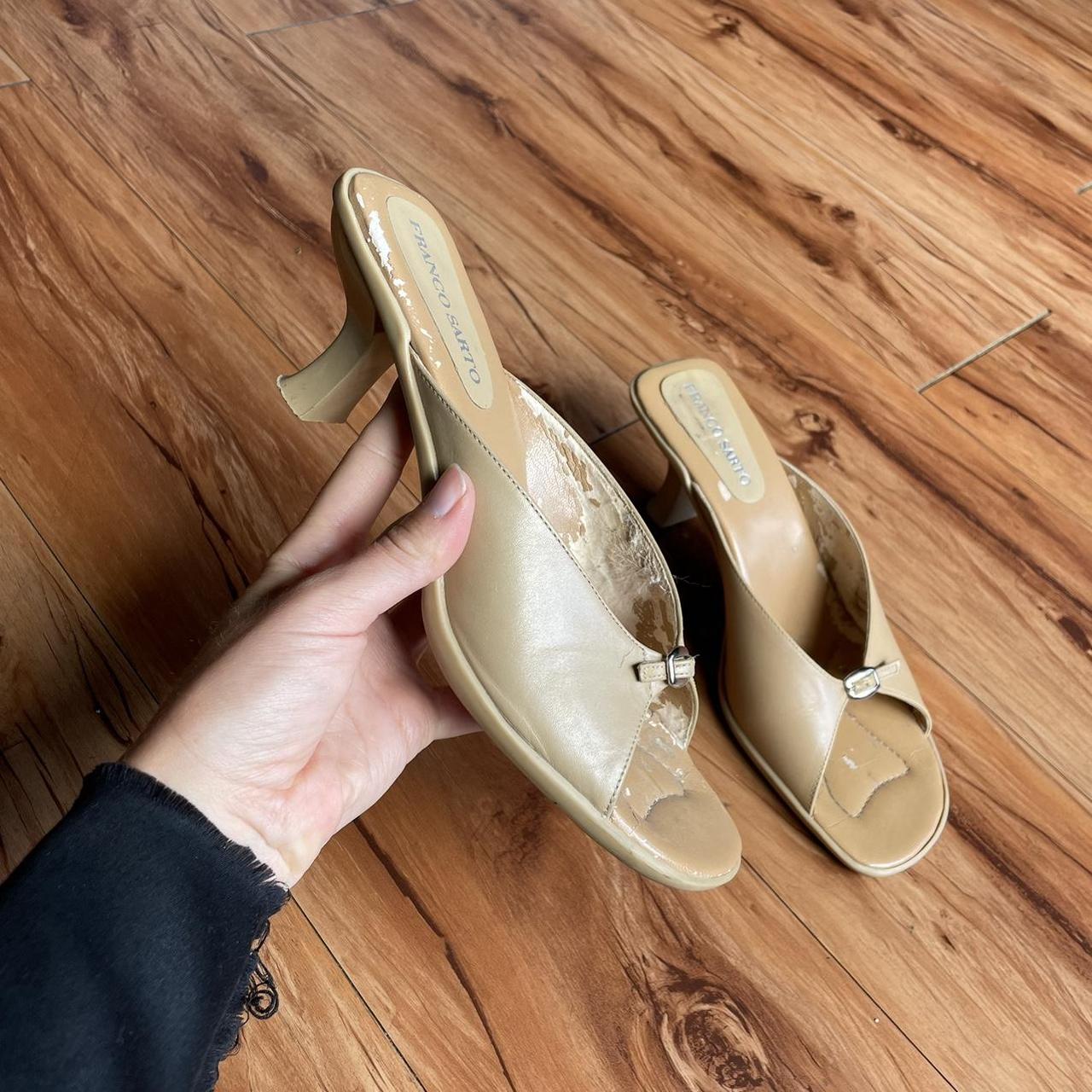Franco Sarto Women's Cream Mules | Depop