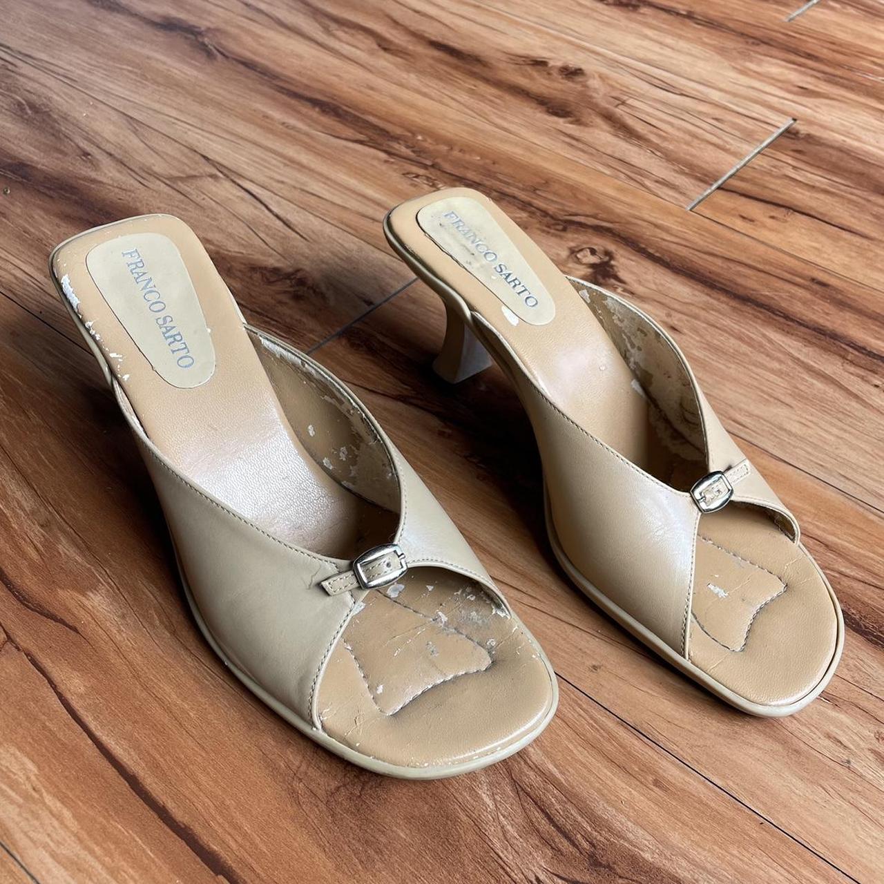 Franco Sarto Women's Cream Mules | Depop