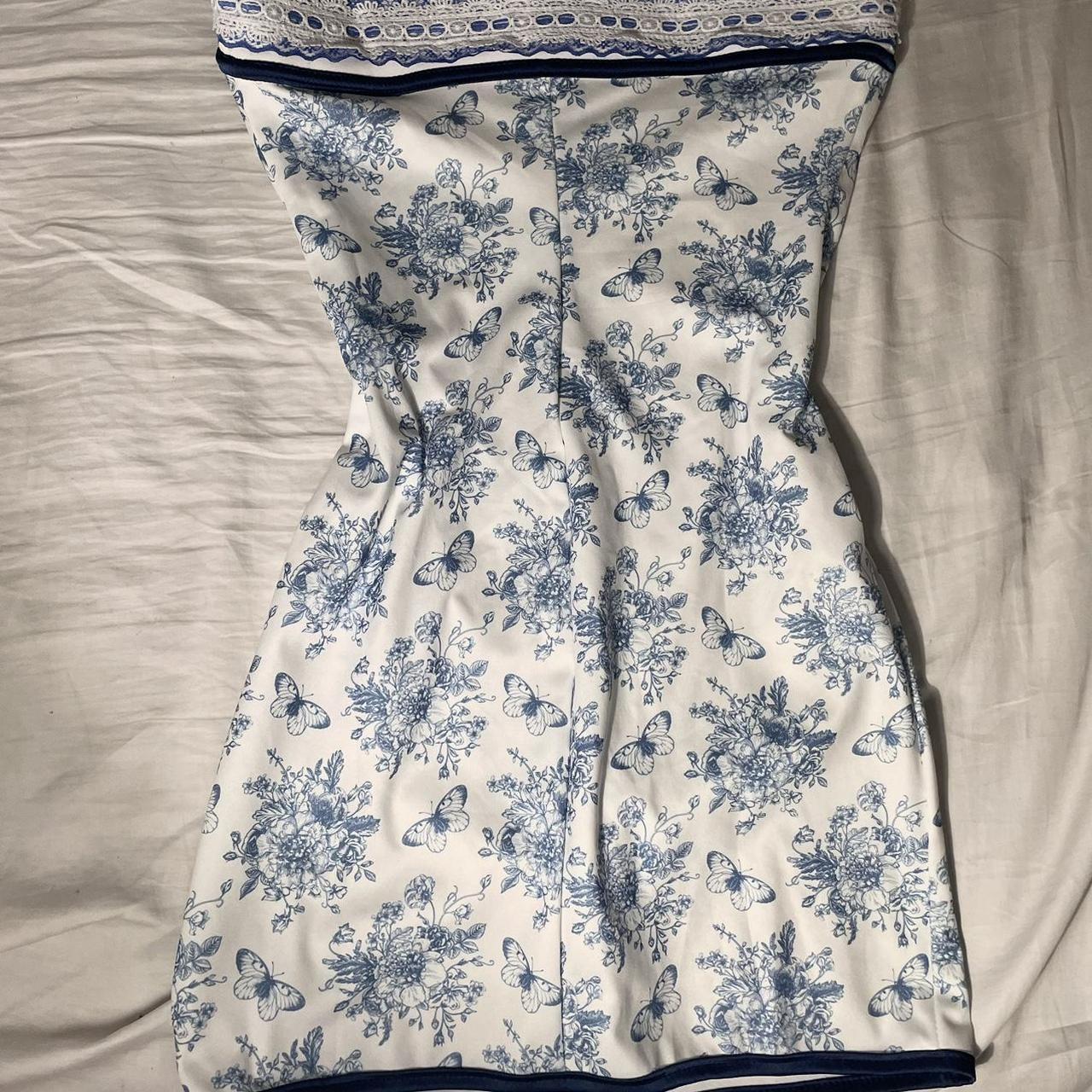 Coquette blue floral lace ribbon mini dress #summer... - Depop