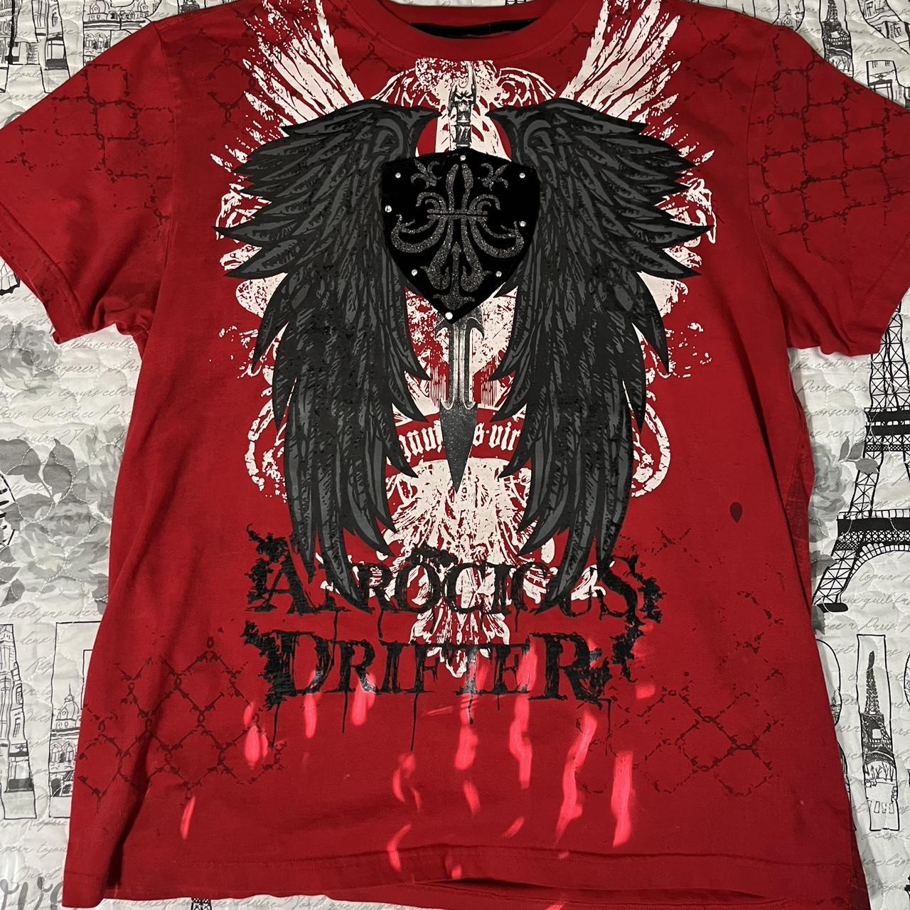 Red Affliction type graphic tee with bold font and... | Depop