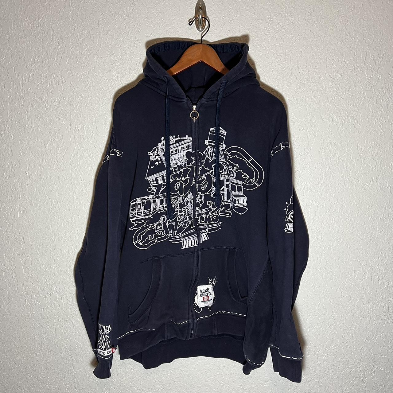 Y2K ECKO Unltd Full Zip Hoodie 2XL Navy... - Depop