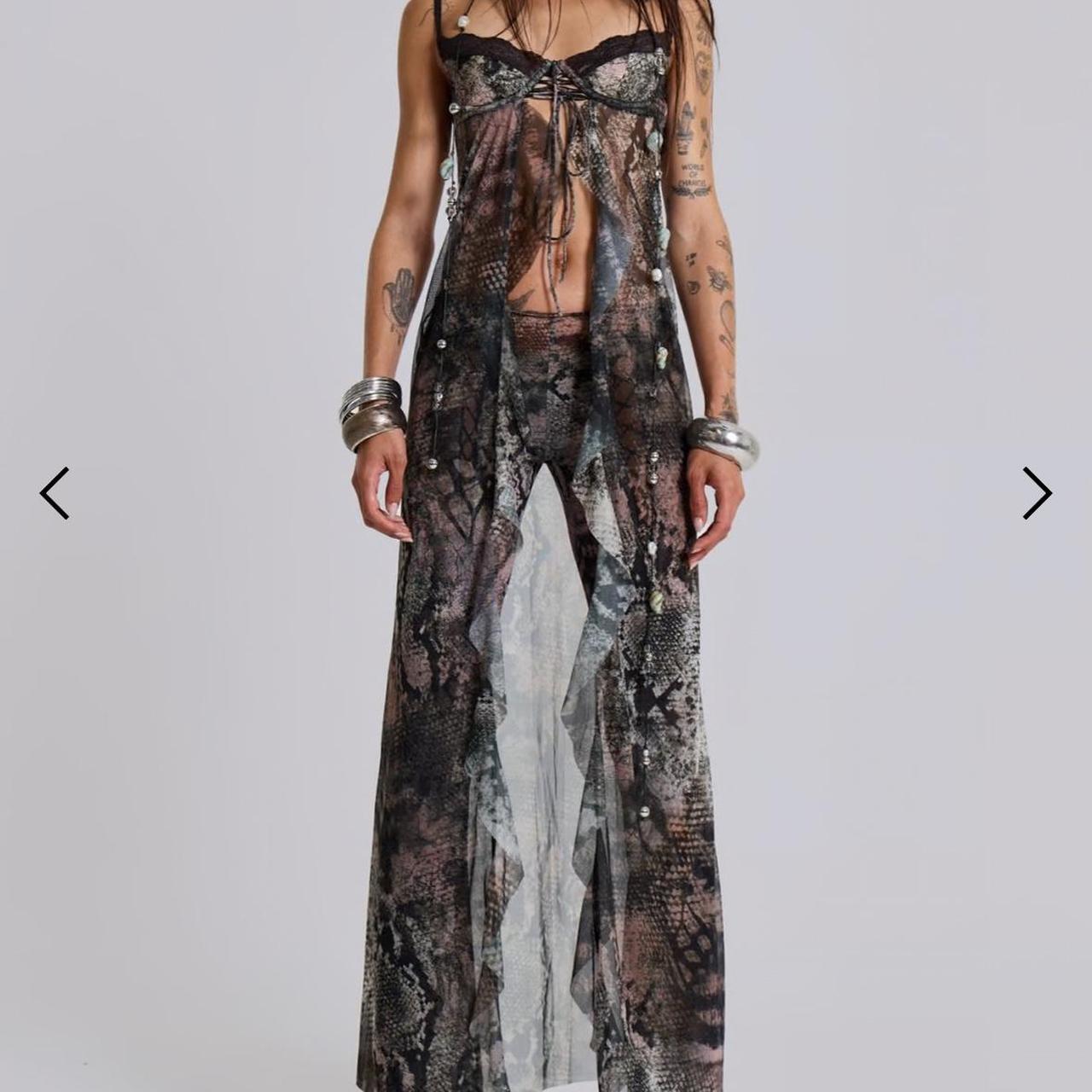 Sheer mesh maxi dress with tie front, double layered... | Depop