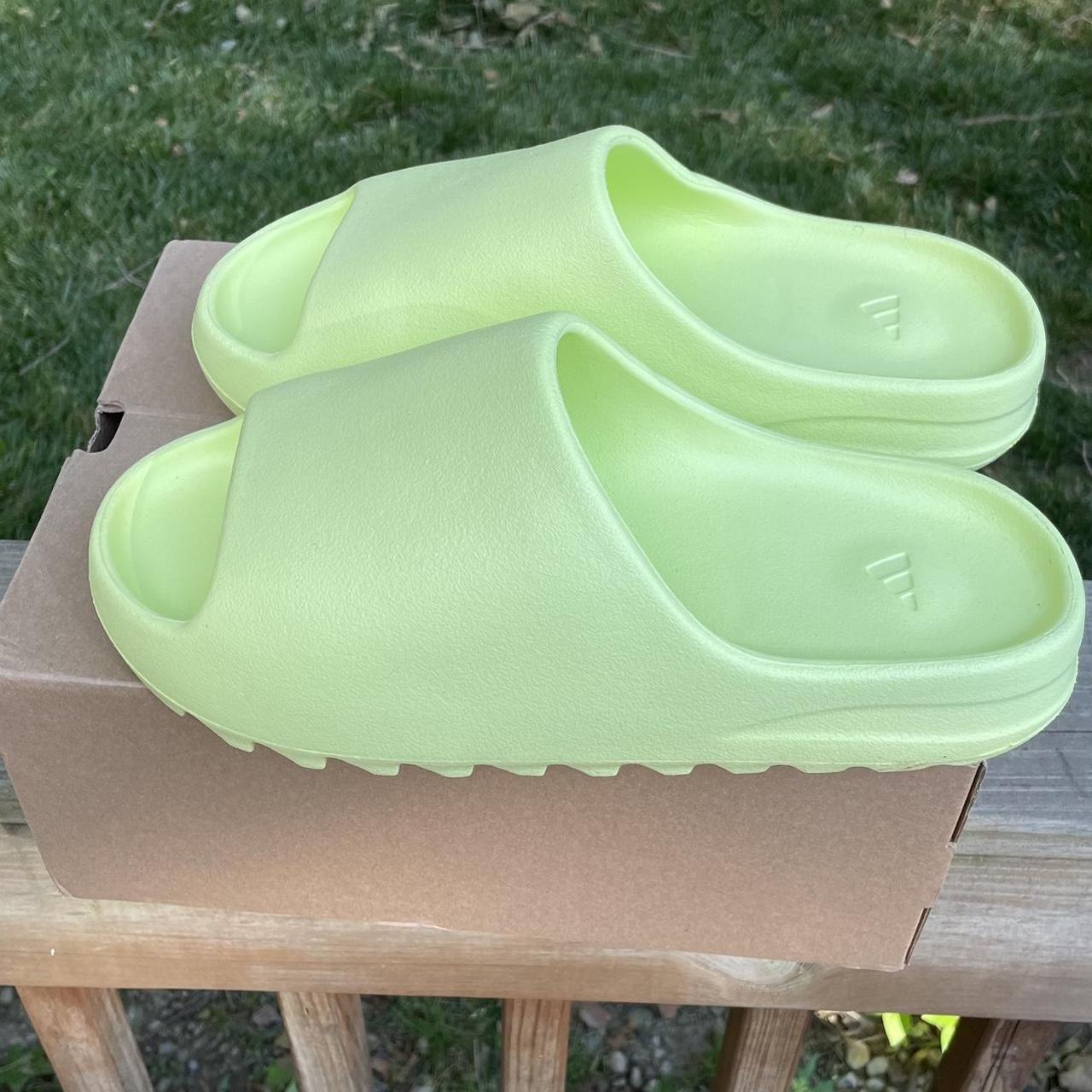 Yeezy Slide Glow Green Pre owned Barely used Size... - Depop