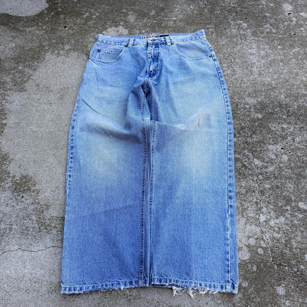 Blue denim Loco skater jeans with a wide leg fit... | Depop