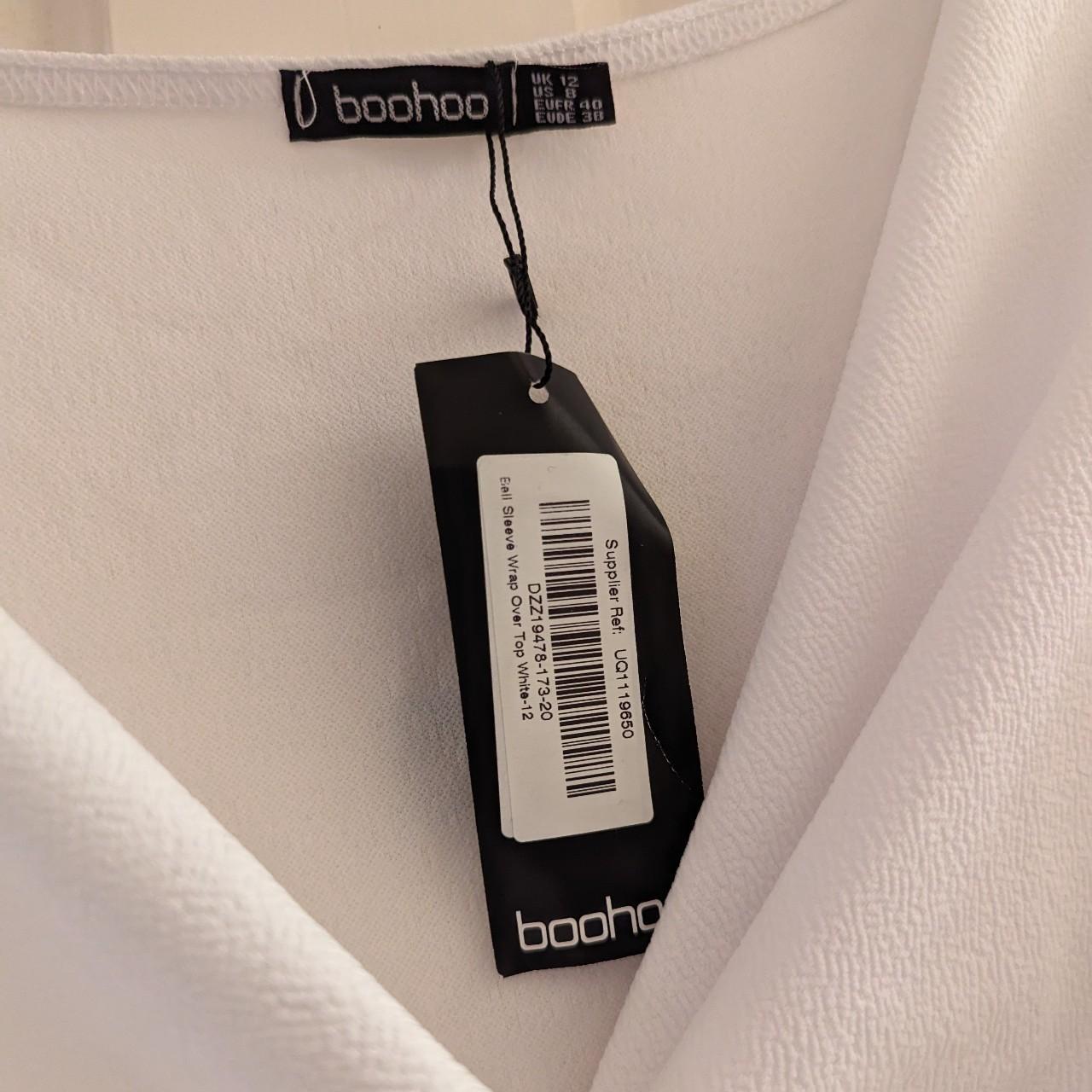 Bell sleeve wrap over top Blouse White Boohoo... - Depop