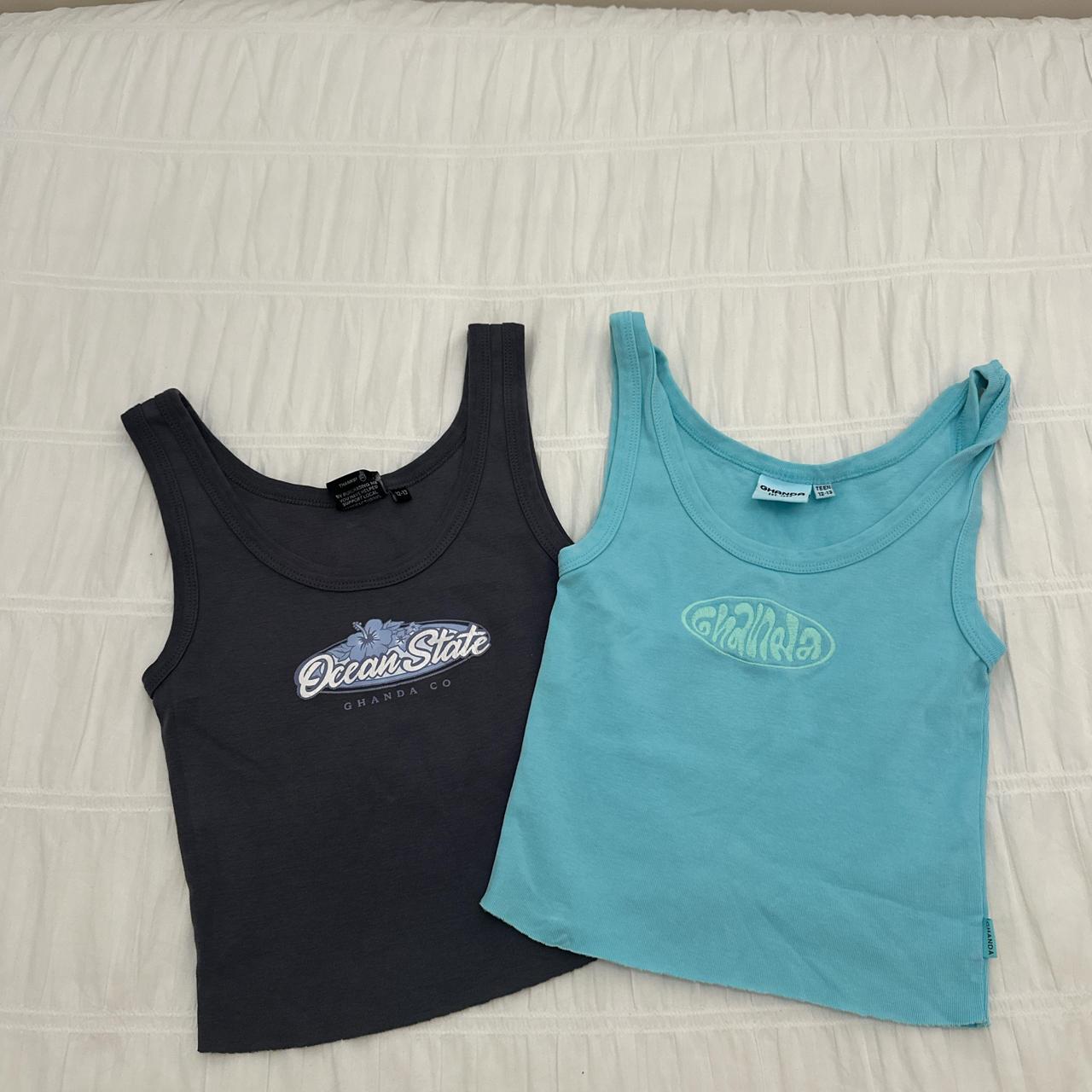 Ghanda 2-pack singlet tops!🖤🩵 size- 12-13... - Depop