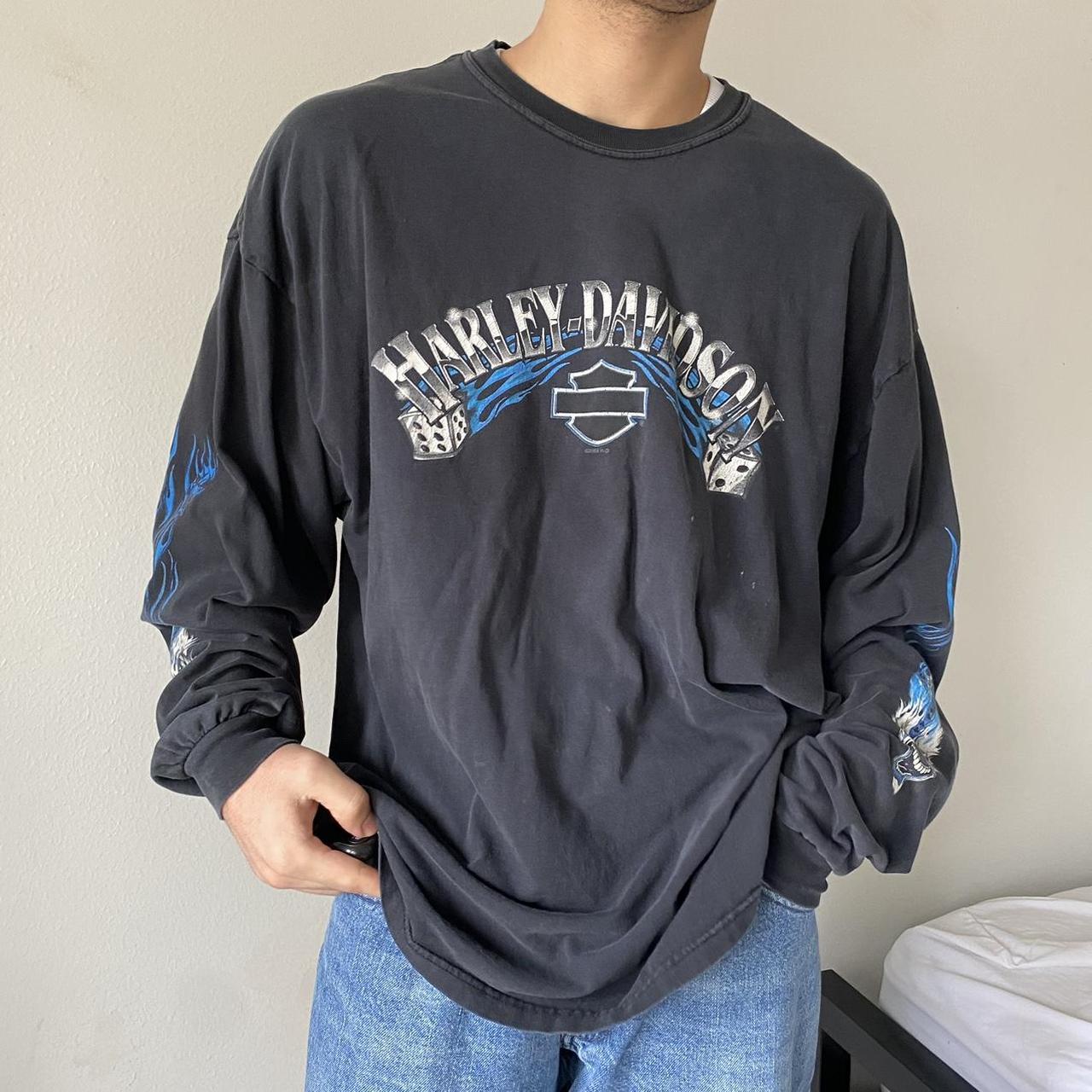 insane blue flame harley davidson long sleeve... - Depop