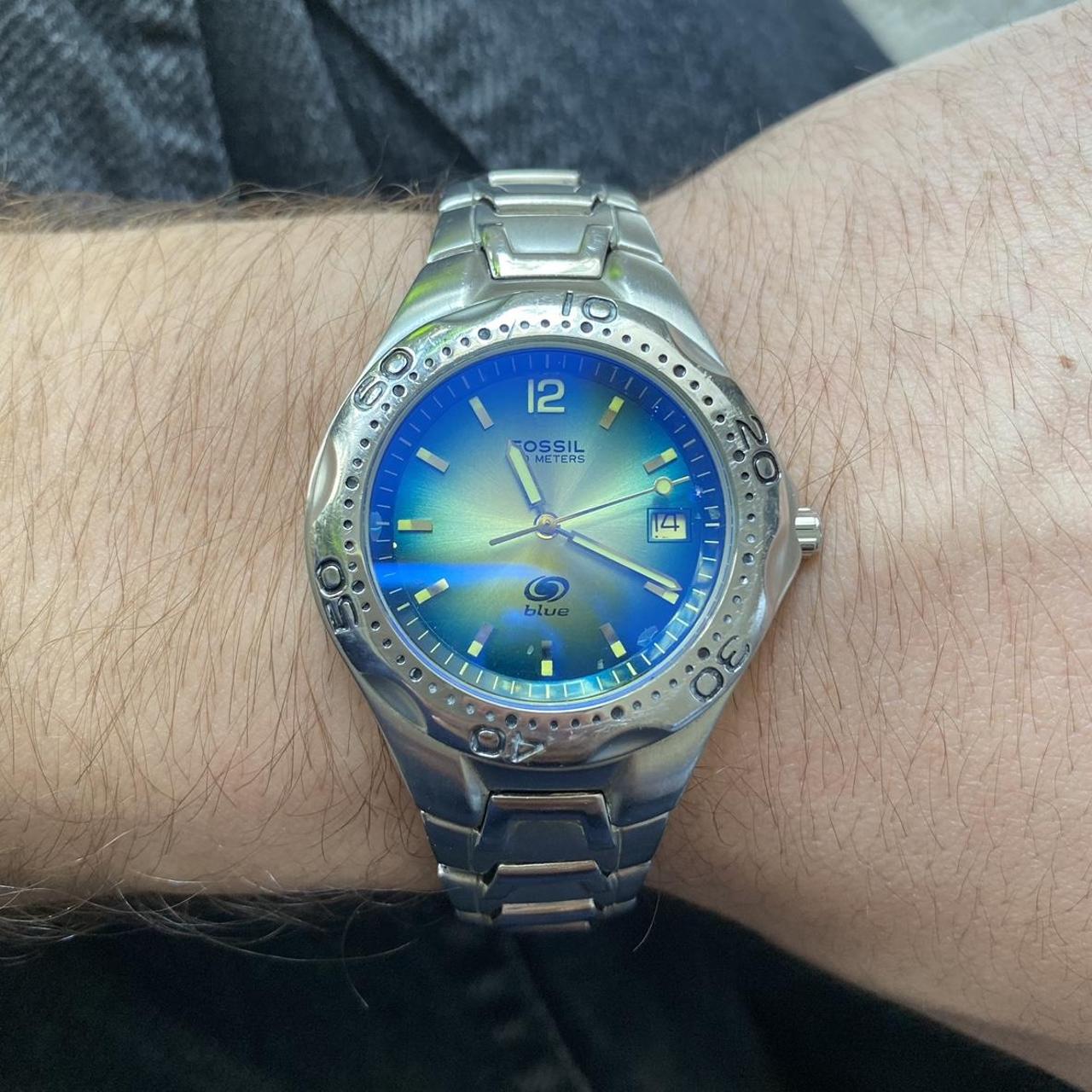 vintage 90s blue face fossil sports watch water... - Depop