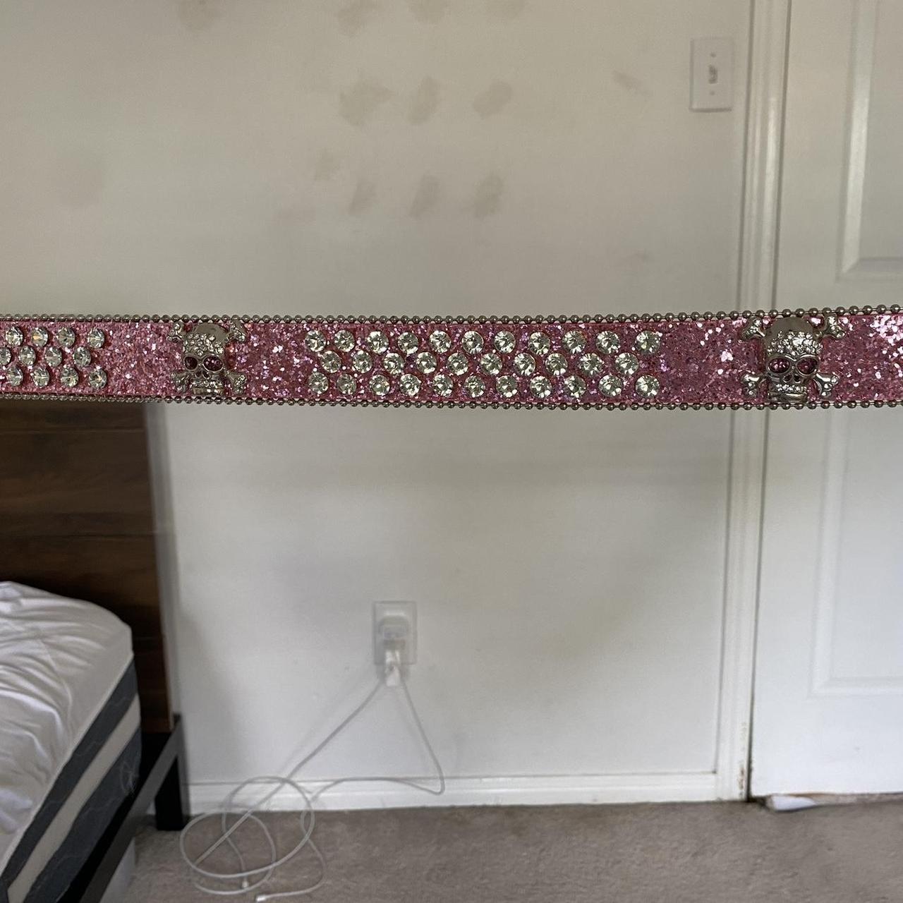 glitter pink glam belt with metal skull... - Depop
