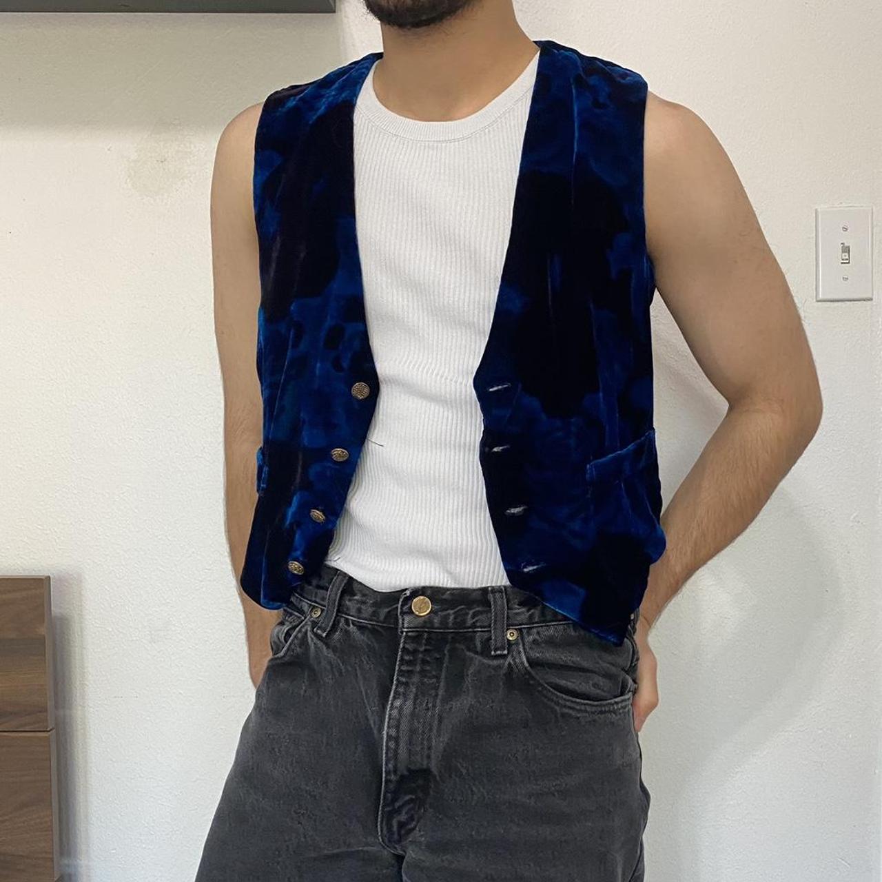 iridescent blue velvet vest, vintage classy top no... - Depop