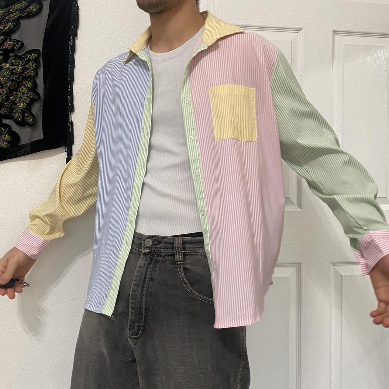 pastel multicolored contrasting button up shirt no... - Depop