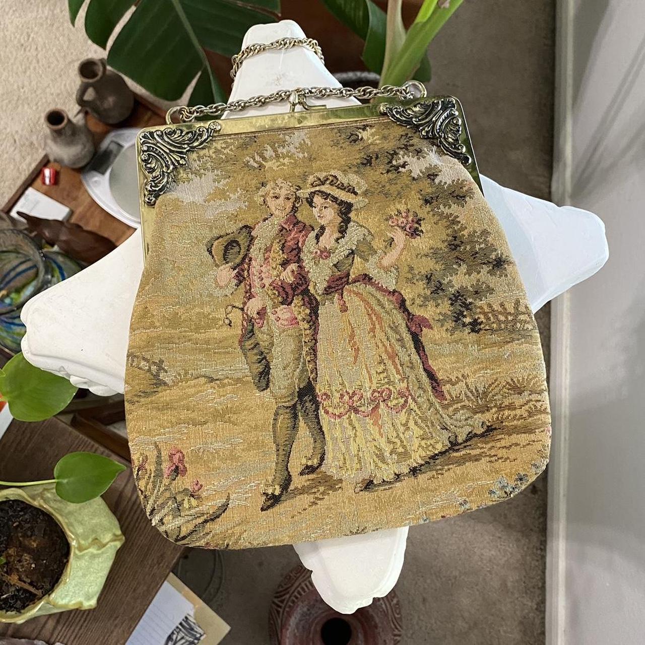 victorian artwork purse, metal chain, tapestry... - Depop