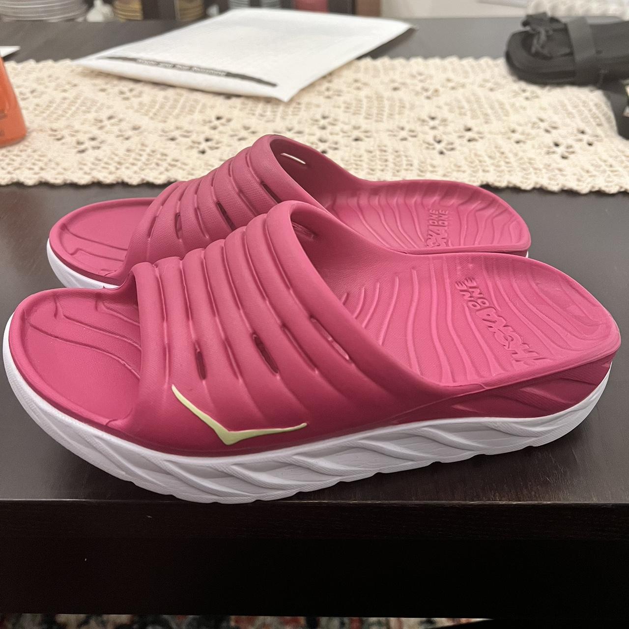 Hoka One One Women's Pink Slides | Depop