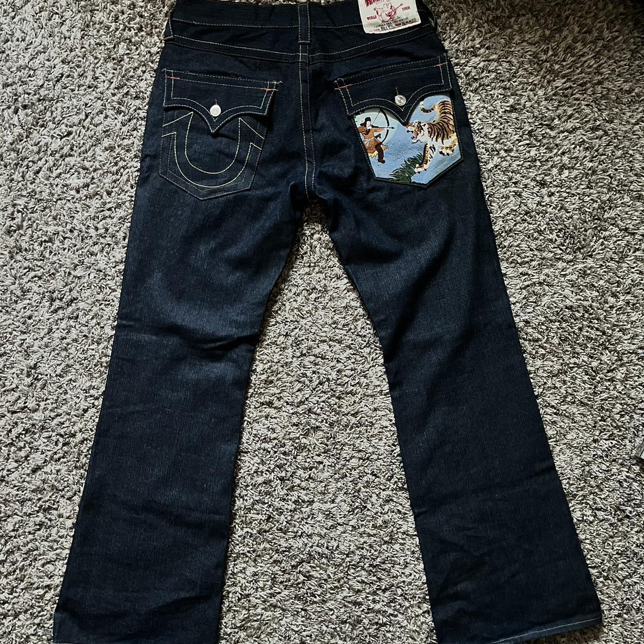 True religion Ricky Bootcut Flared Tiger Embroidered... - Depop