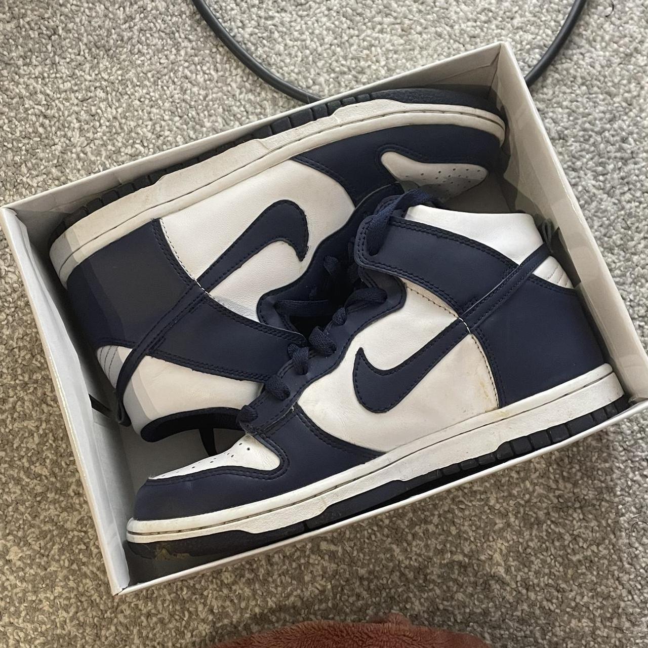 Selling my Midnight Navy Blue High Nike Dunks, worn... - Depop