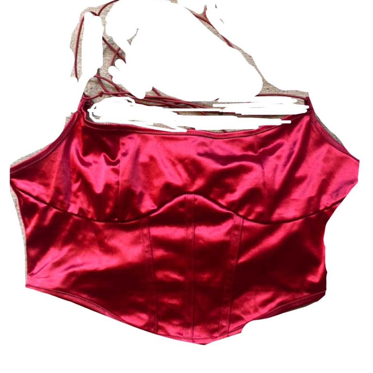 red satin vintage crop top cami top lace stretchy... - Depop