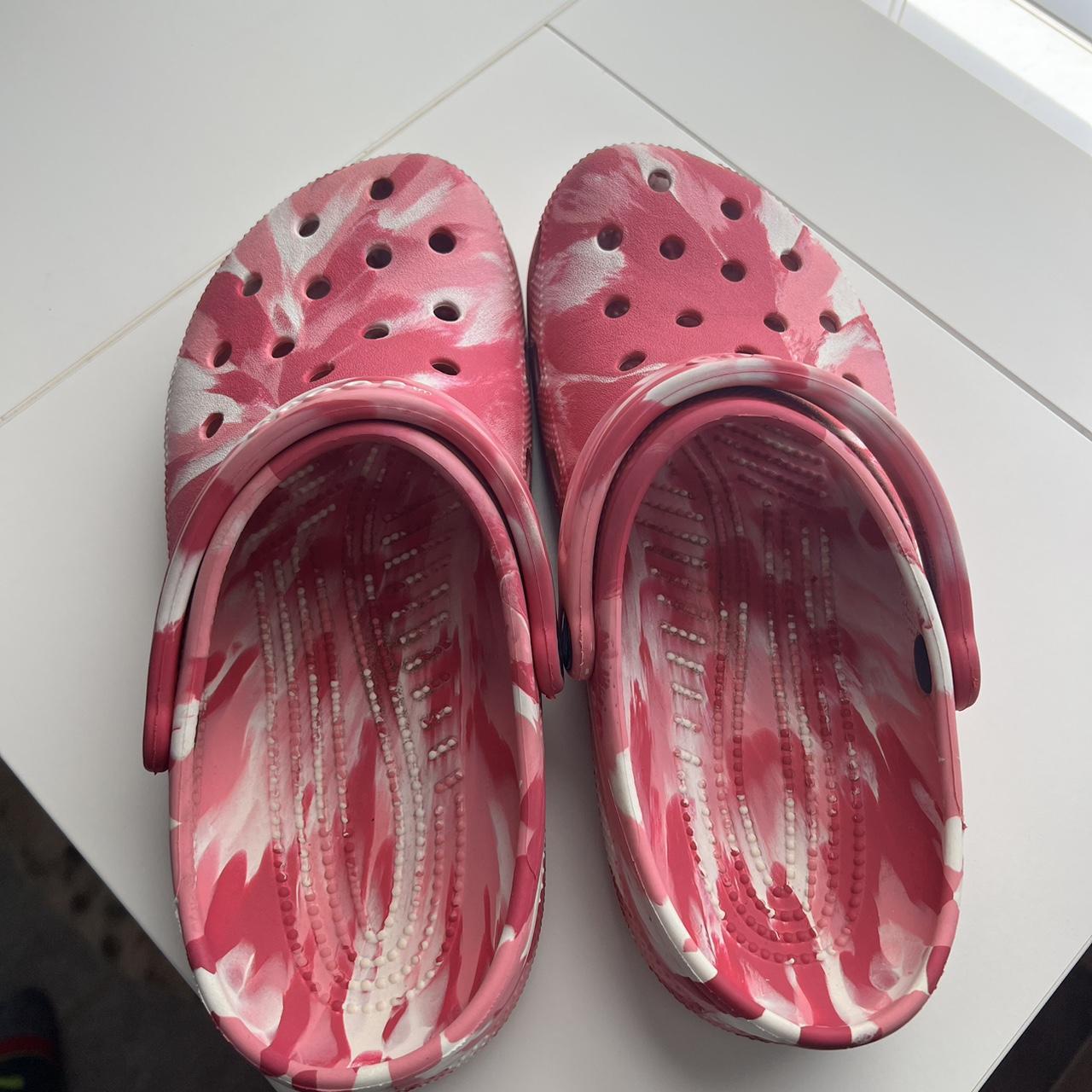 Tie die pink crocs, women’s size 9. A few dirt... - Depop