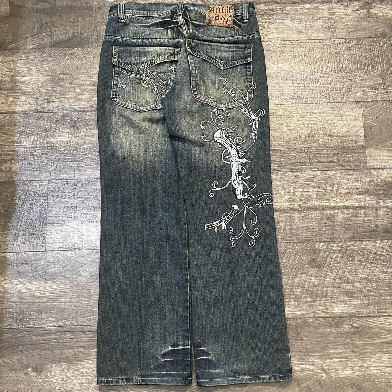 artful dodger jeans y2k print Ed hardy grunge... - Depop