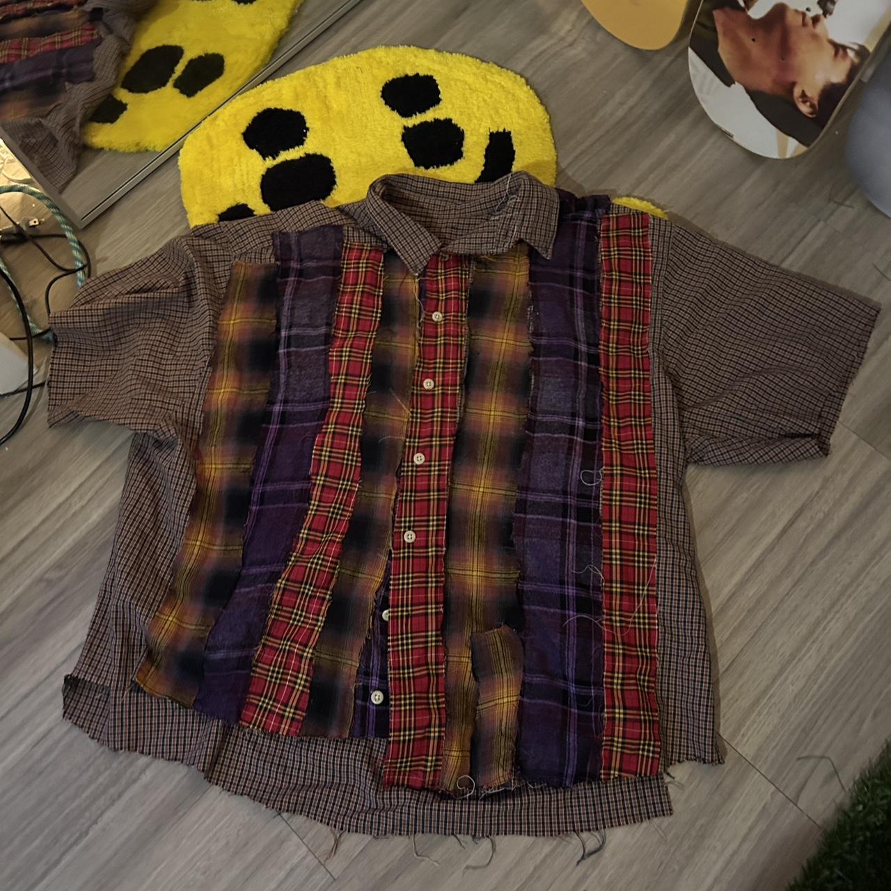 reworked needles inspired short sleeve flannel... - Depop