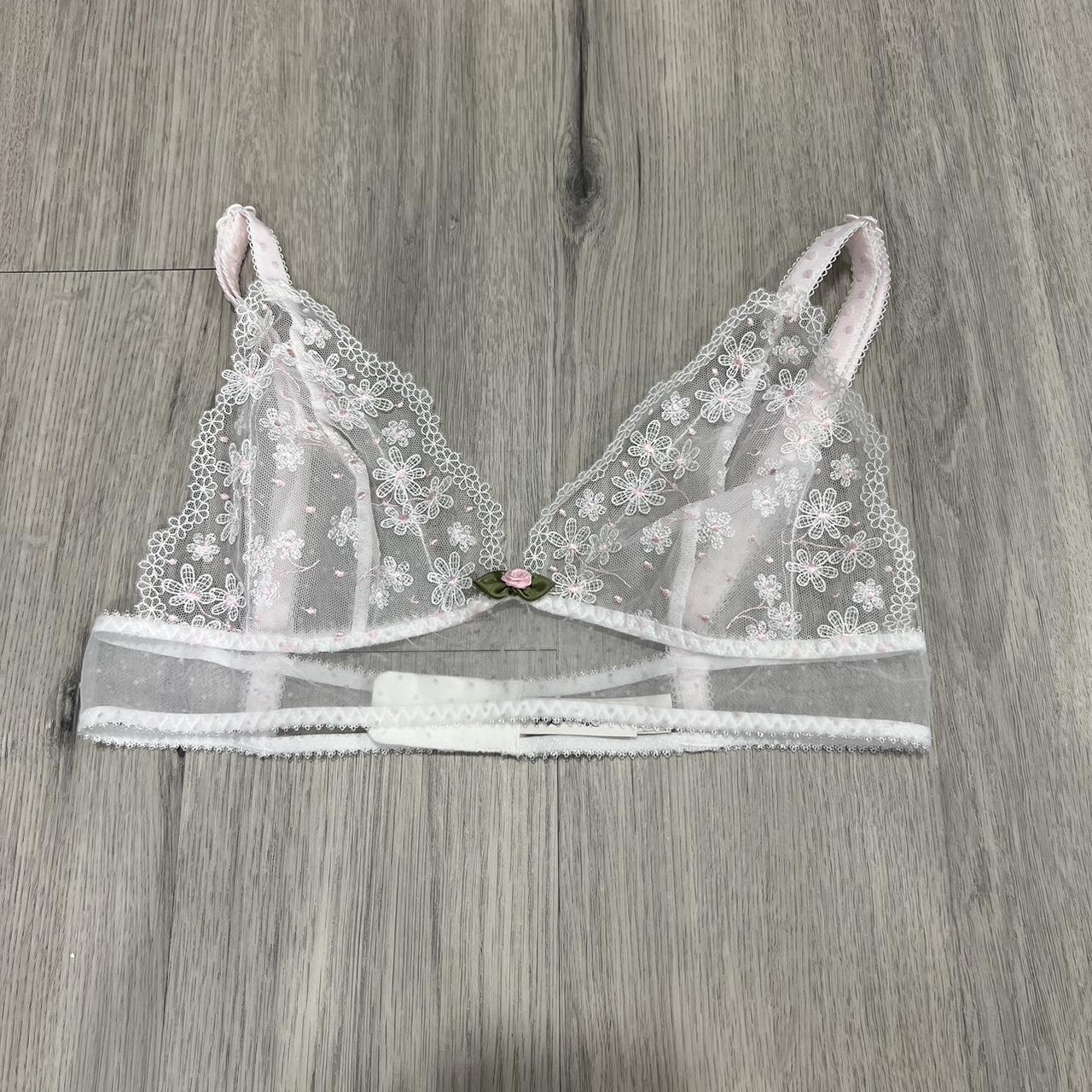 For Love & Lemons Women's White and Pink Bra | Depop