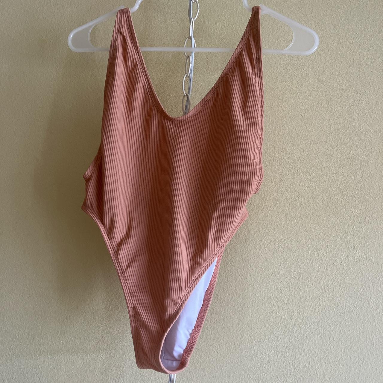 Nasty Gal Peach One Piece High Rise/Scoop Back - Depop