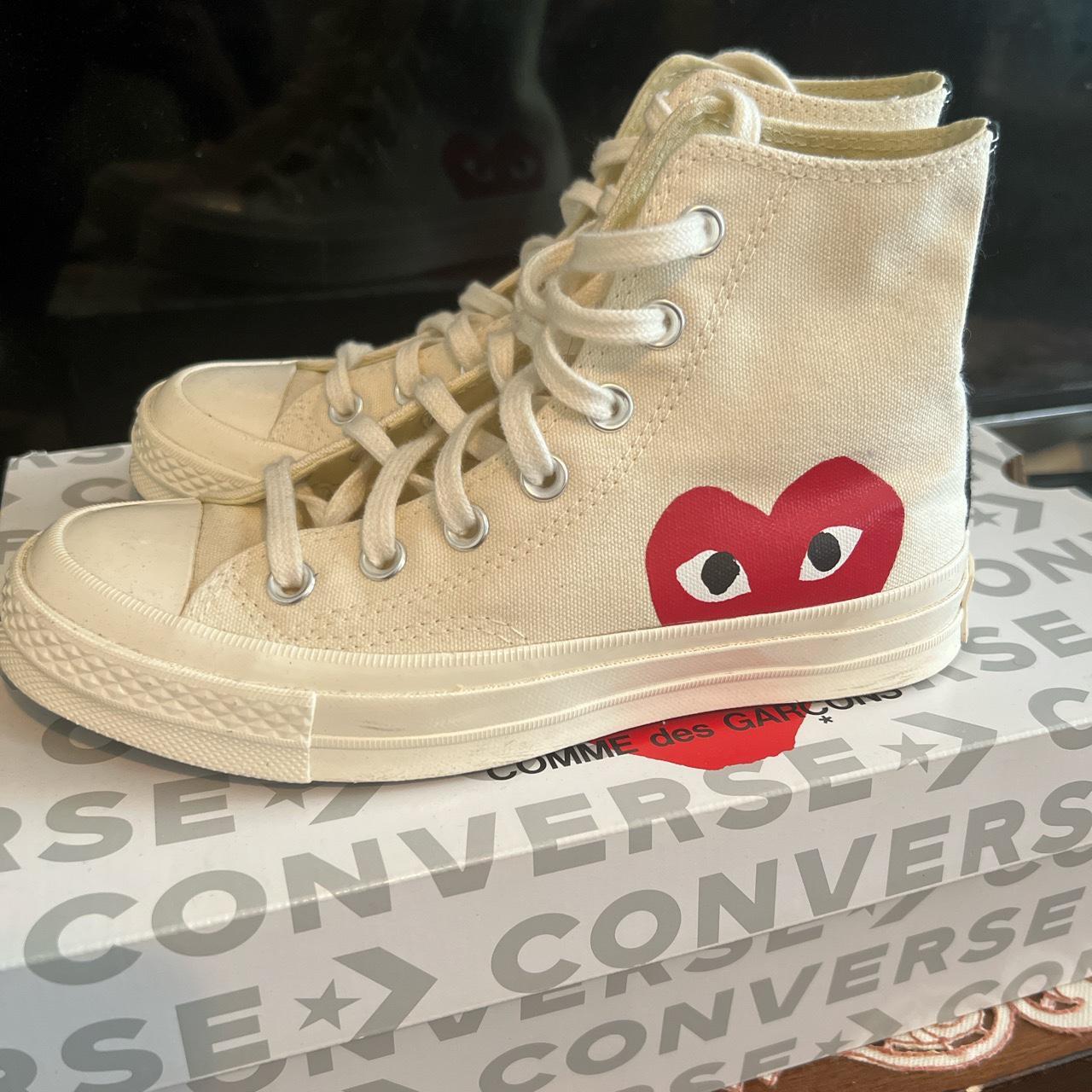 Comme des garçons (CDG) converse in cream with the... - Depop