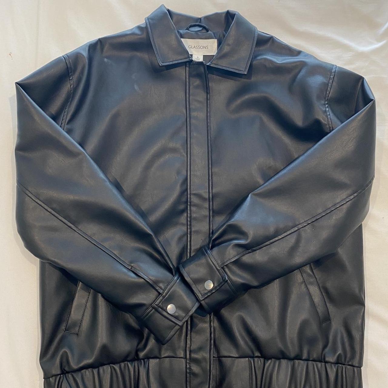black leather jacket (brand: glassons) worn a couple... - Depop