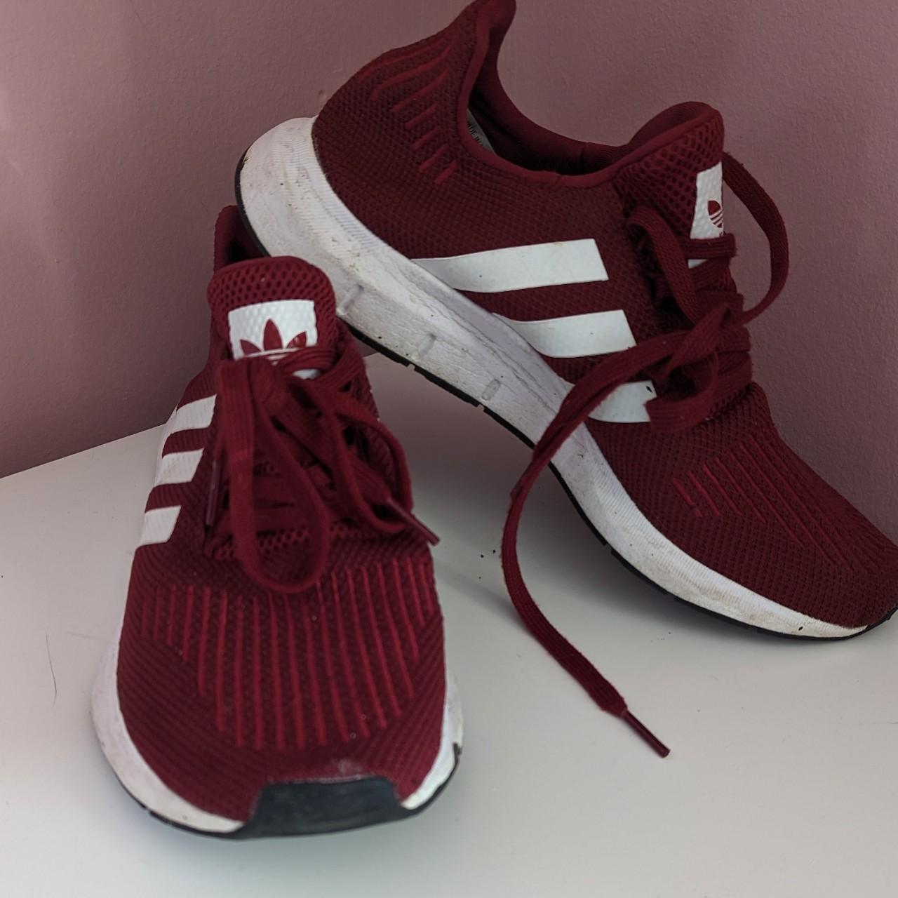 SIZE 5.5 BURGUNDY ADIDAS TRAINERS. SMALL BLACK MARK... - Depop