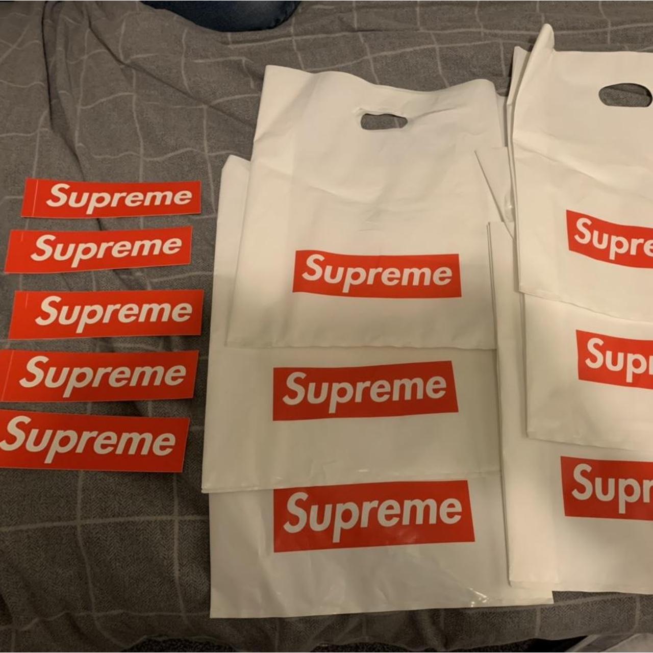 Supreme carrier bags and stickers. 5 stickers and 6... - Depop