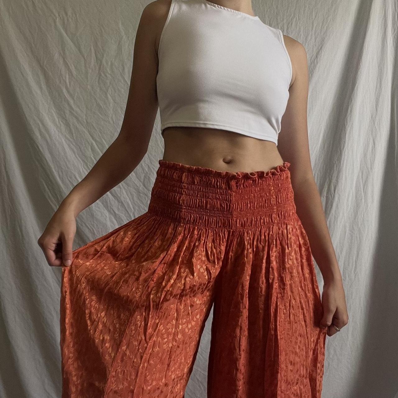 Orange flowy pants - Depop