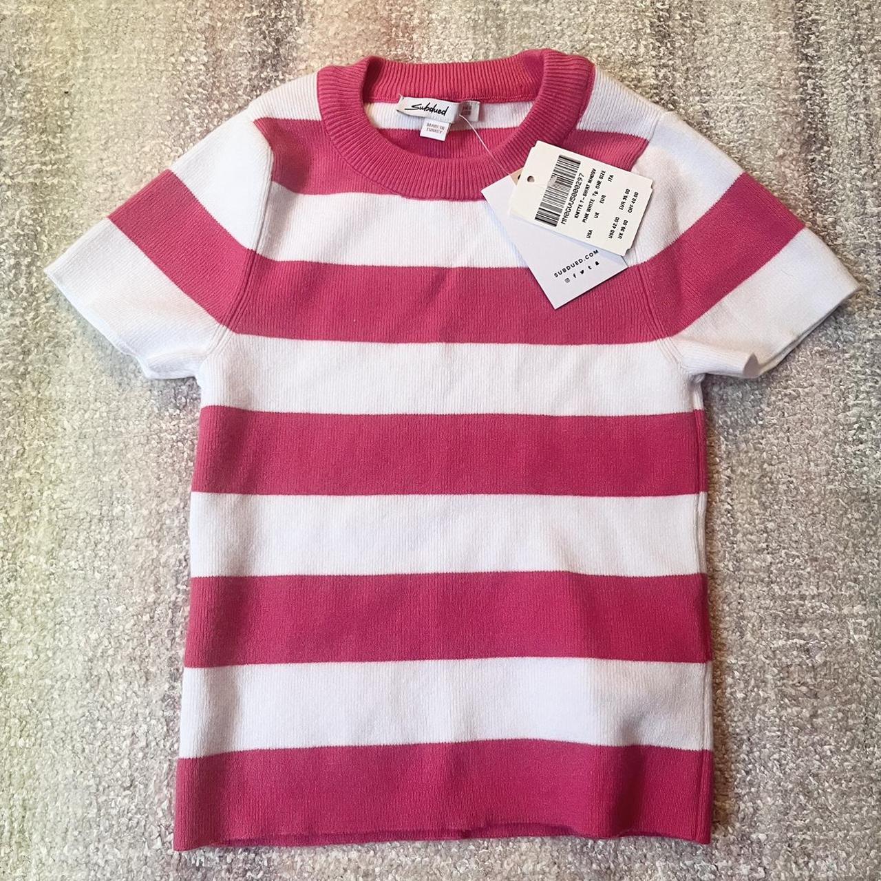 Subdued Women's White and Pink Crop-top | Depop