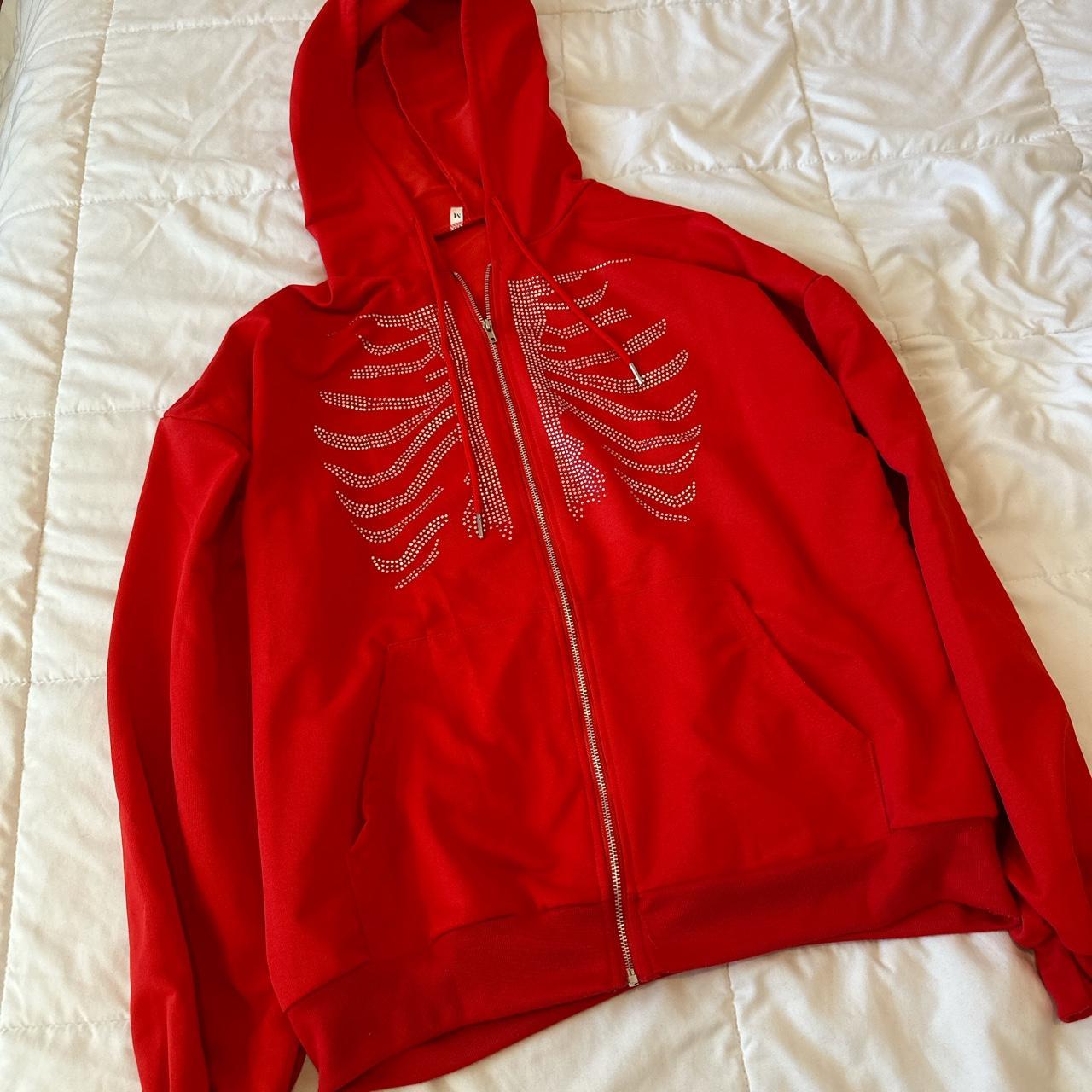 NEW Red Skeleton Zip Up jacket (THIN MATERIAL)... - Depop