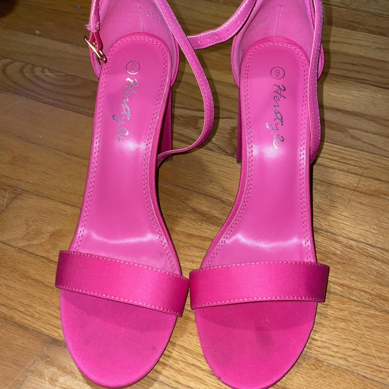 Hot Pink Heel 9W Open Toe Chunky Heel with Ankle... - Depop