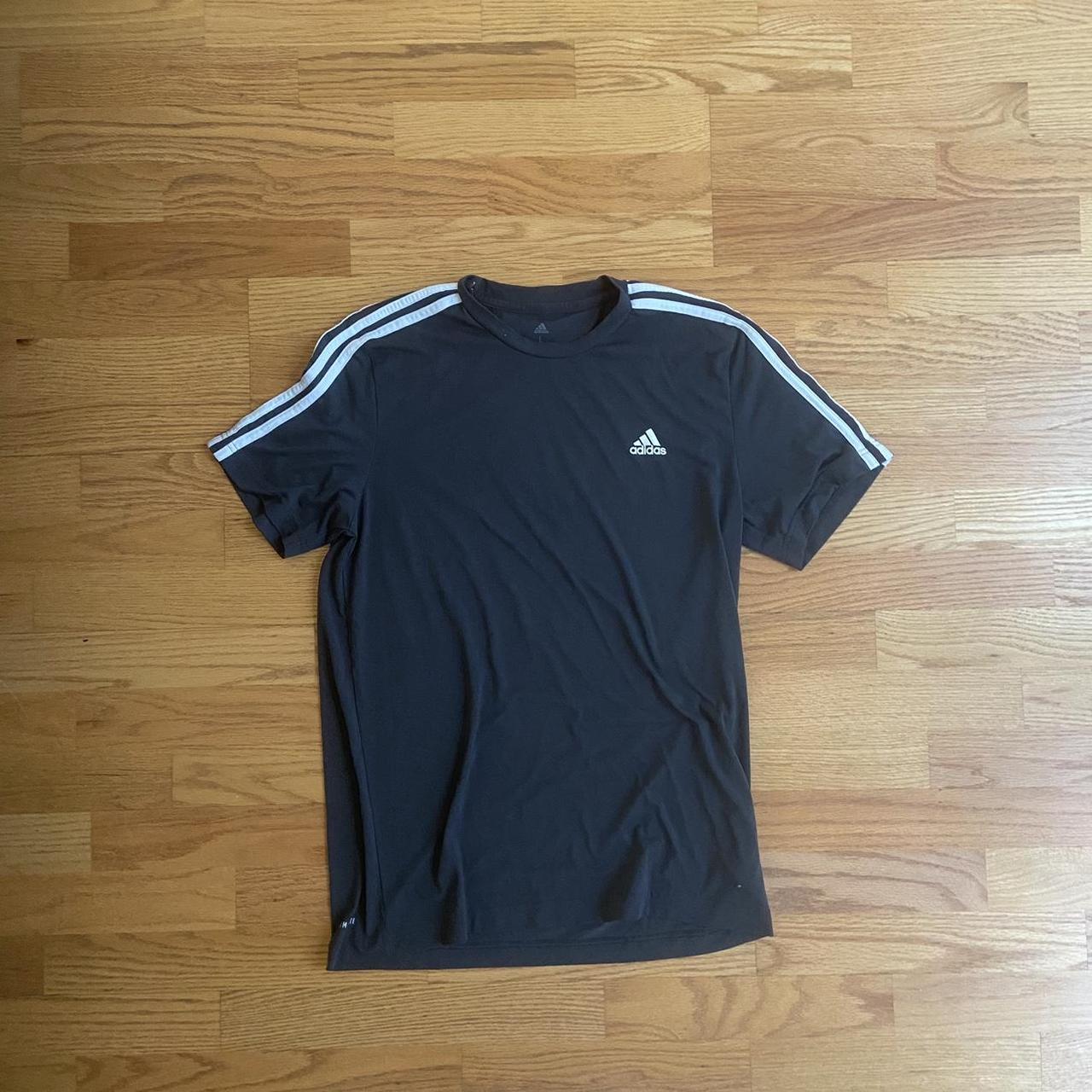 Adidas stripes brown tee. Size - Says Large, fits... - Depop