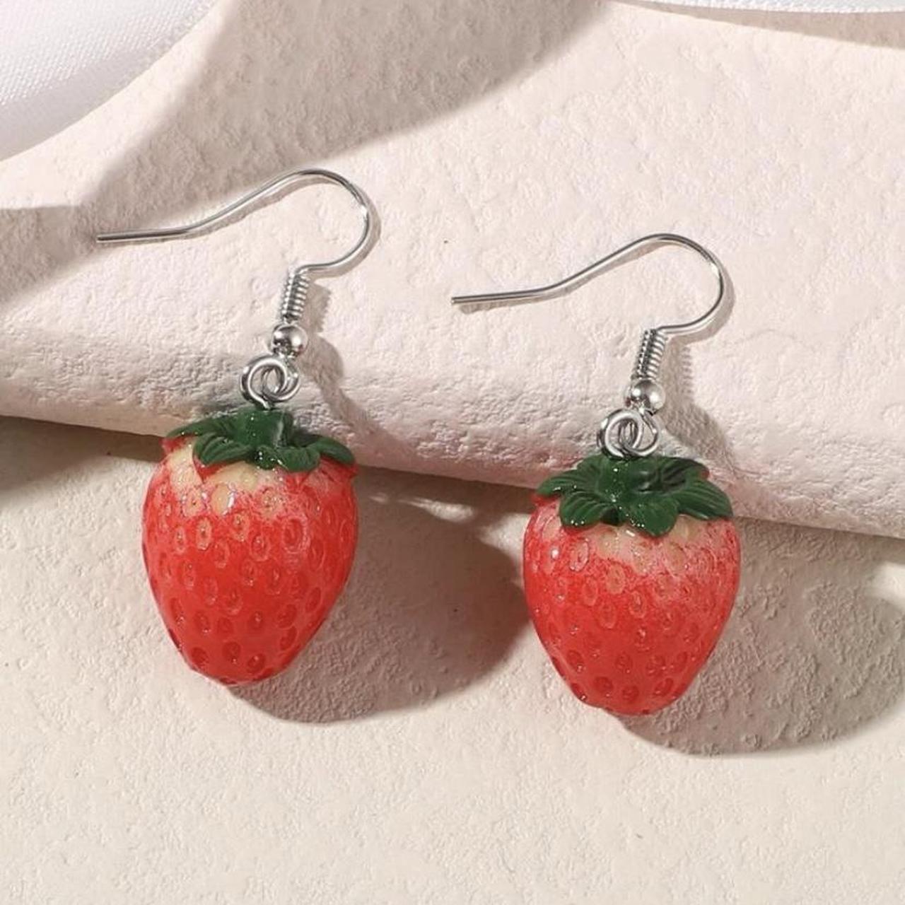 ~ cute strawberry charm drop earrings ~... - Depop